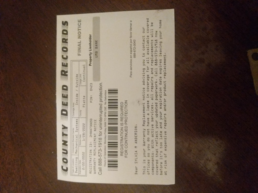 Home Warranty Division Final Notice Swetlauryn